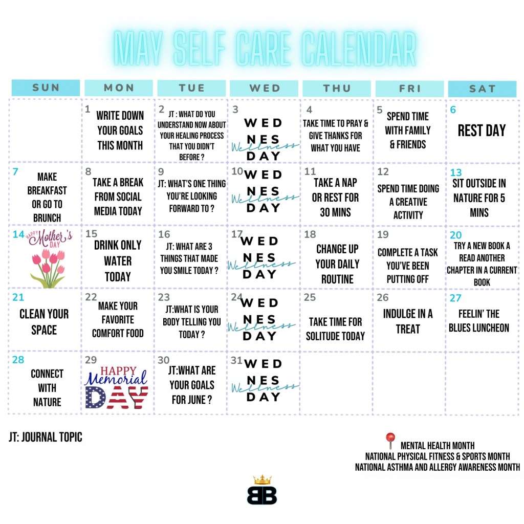 May Self Care Calendar - Boss Babe Szn